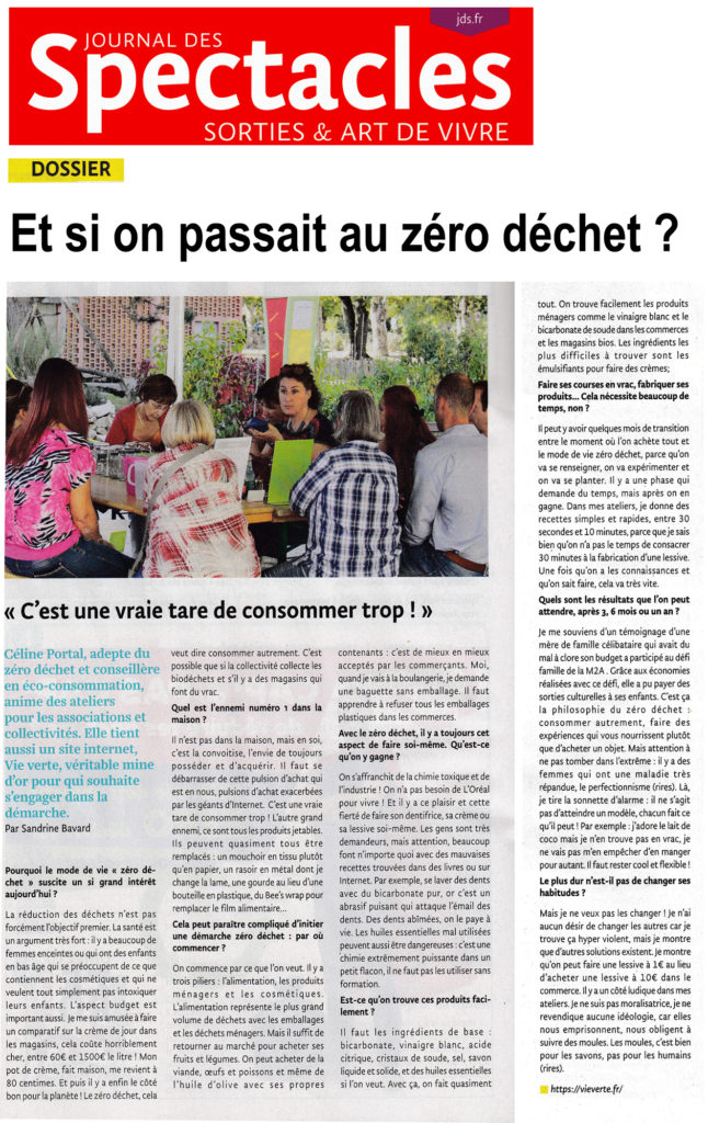 Article du JDS janvier 2019 – vie verte